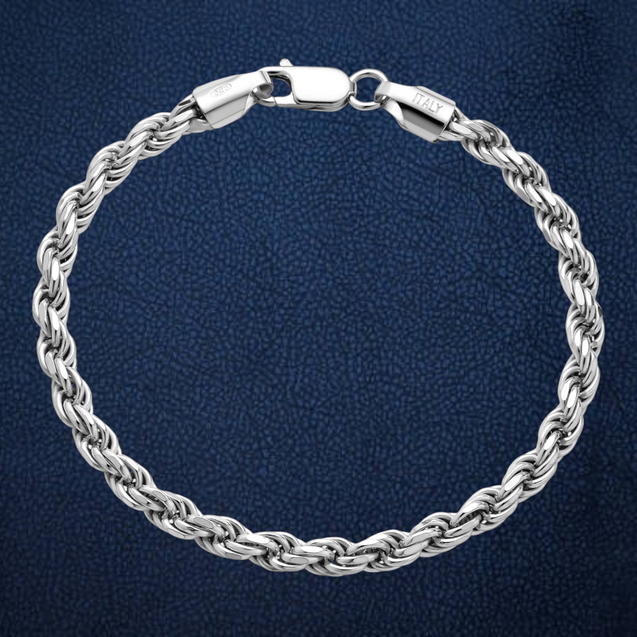 Mens Diamond Cut 925 Sterling Silver Rope Bracelets – ITALIA Chains