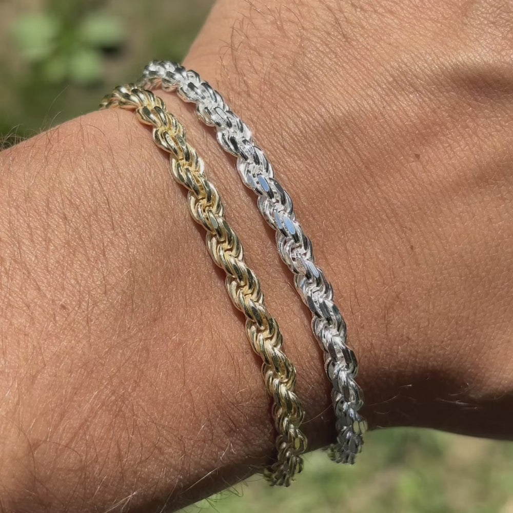 Mens Diamond Cut 925 Sterling Silver Rope Bracelets – ITALIA Chains